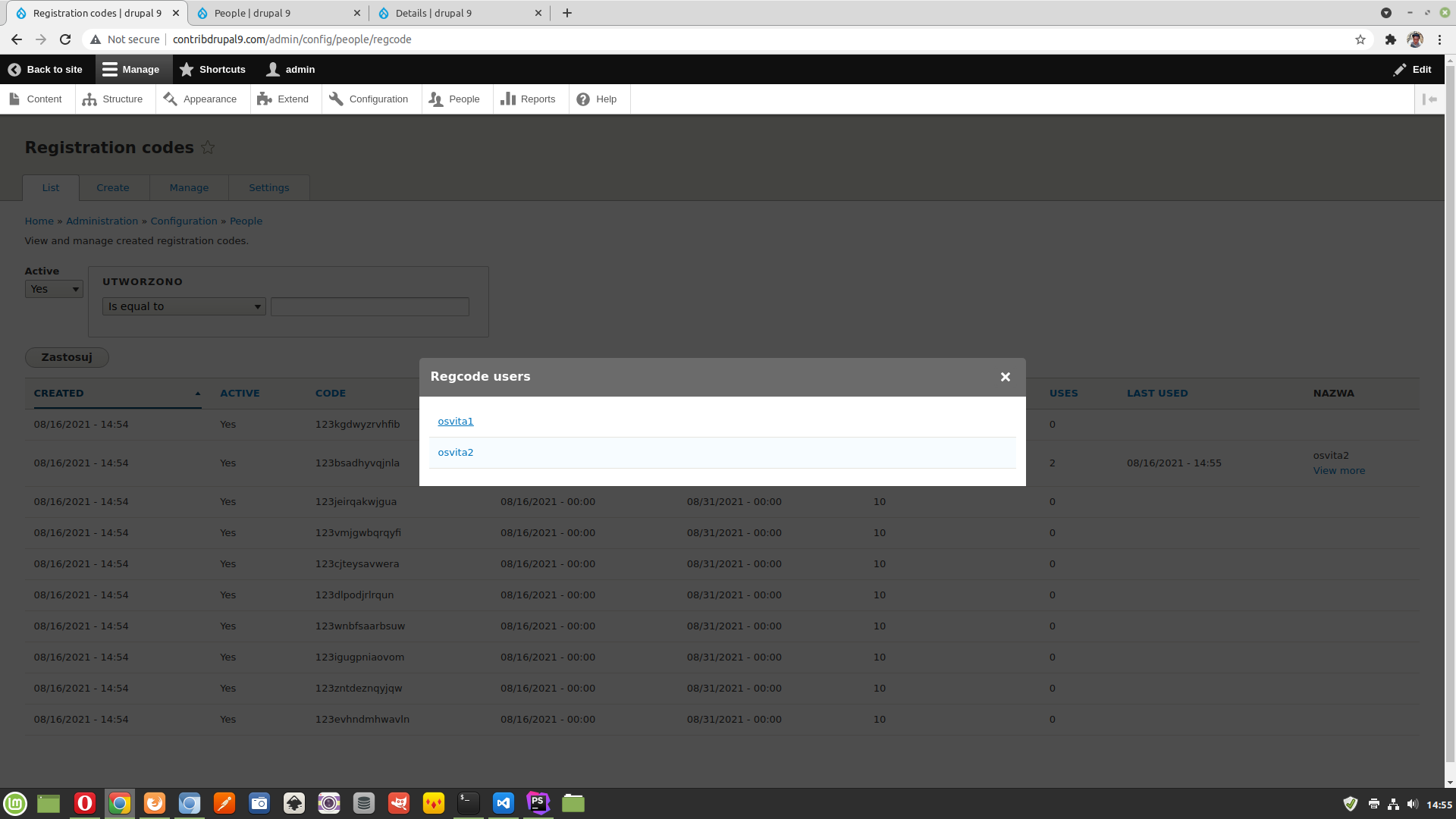 Display all users which used the current regcode. [#3227669] | Drupal.org