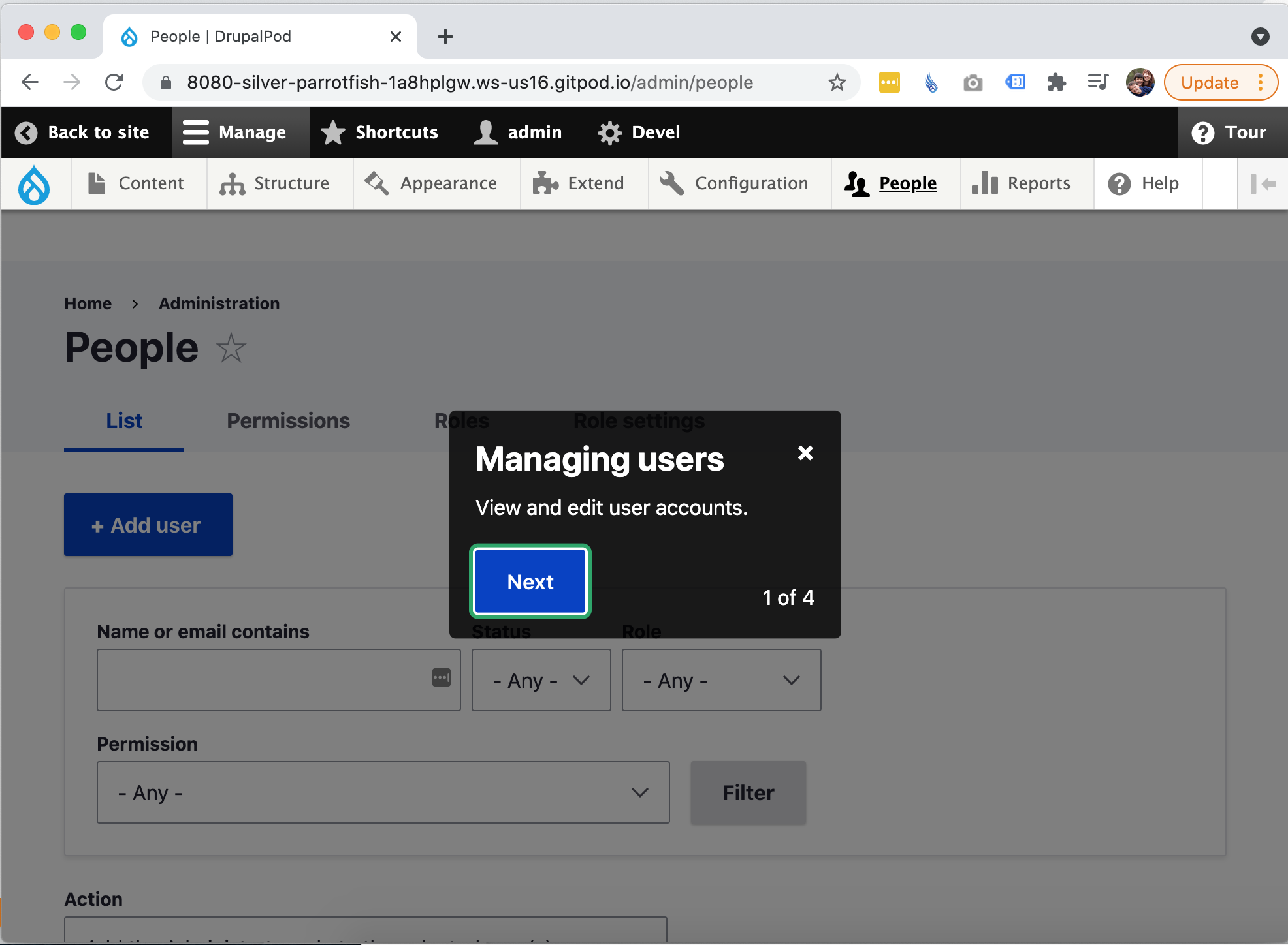Write tour integration for People page [#2040845] | Drupal.org