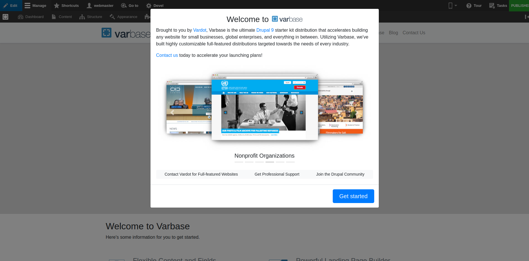 Fix Varbase install message [#3241711] | Drupal.org