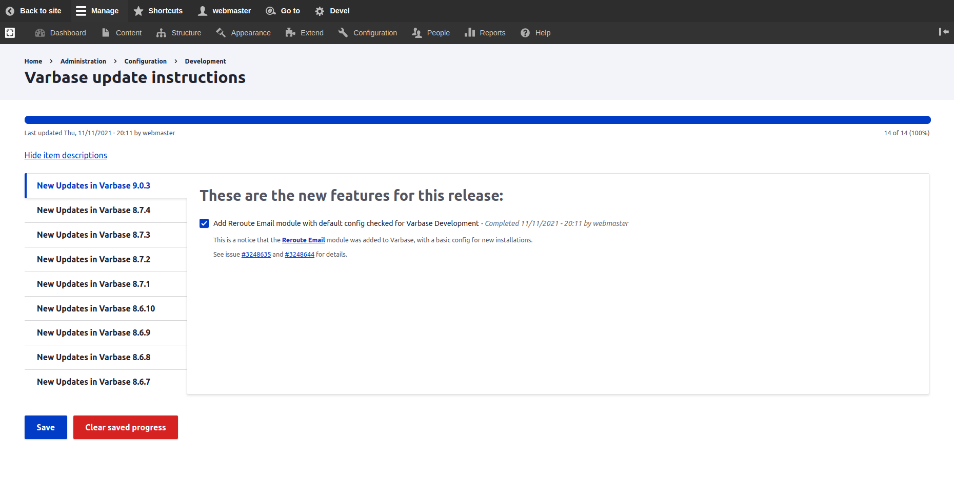 Add Reroute Email ~2.0 module and enable with default config to Varbase Development module ...