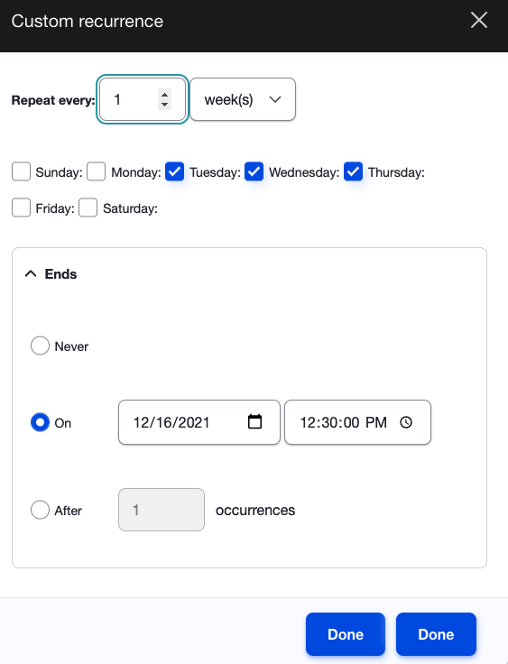 Duplicate submit button in Recurring Date dialog [#3249771] | Drupal.org
