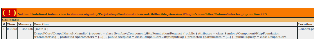 Notice: Undefined index: view in [..]/flexible_views/src/Plugin/views/filter/ColumnSelector.php ...