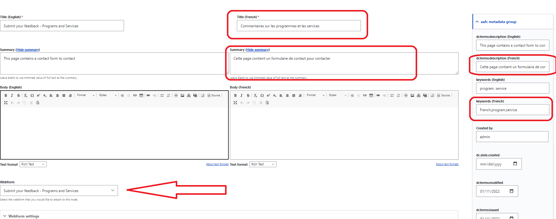 The contents of French fields are not saved when saving a Webform node [#3258082] | Drupal.org
