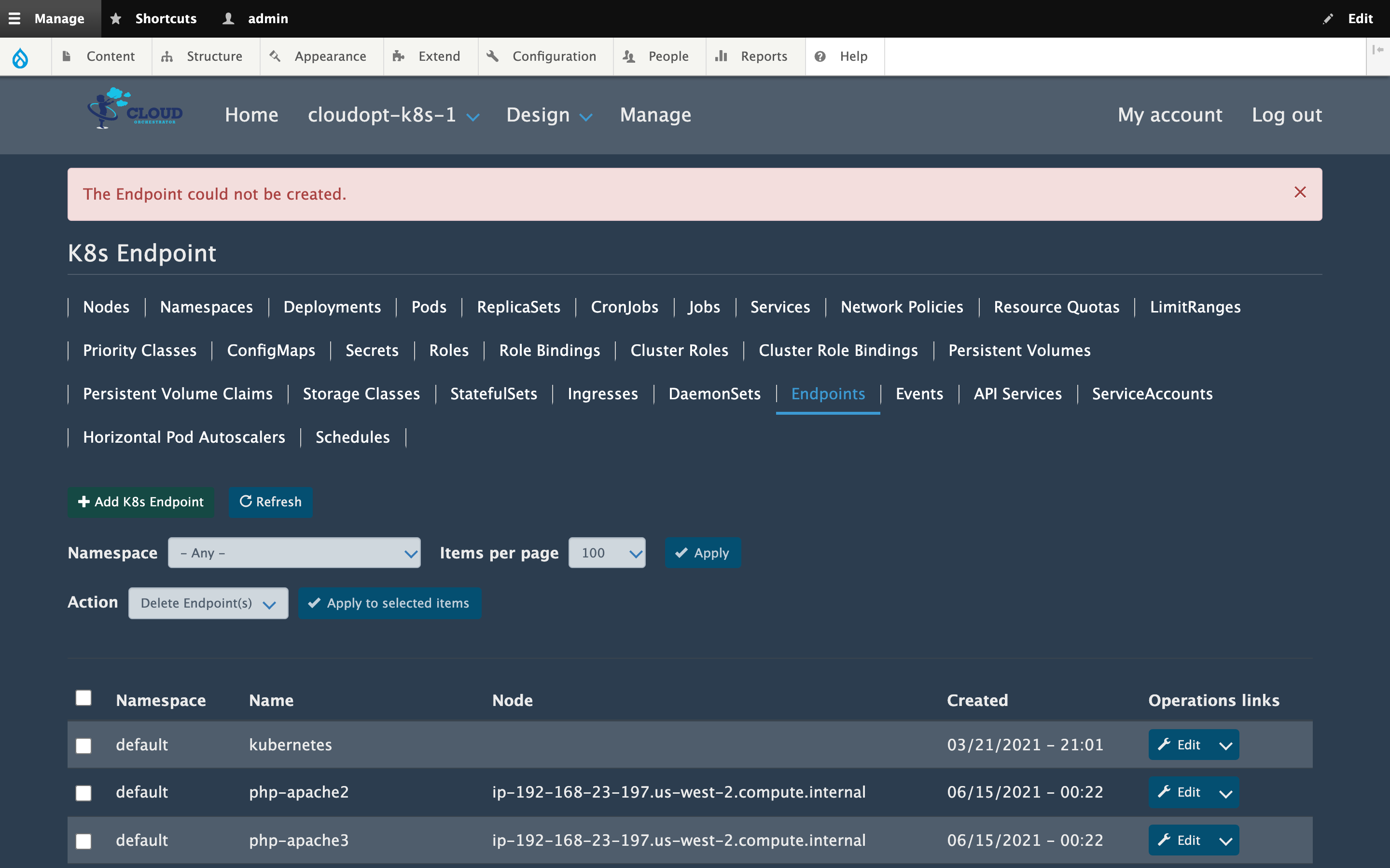 Fix an error: "The Endpoint could not be created." while trying to create a K8s Endpoints ...