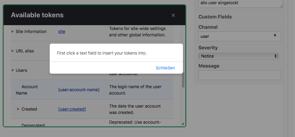 Unable to insert a token by click into a BPMN field [#3263999] | Drupal.org