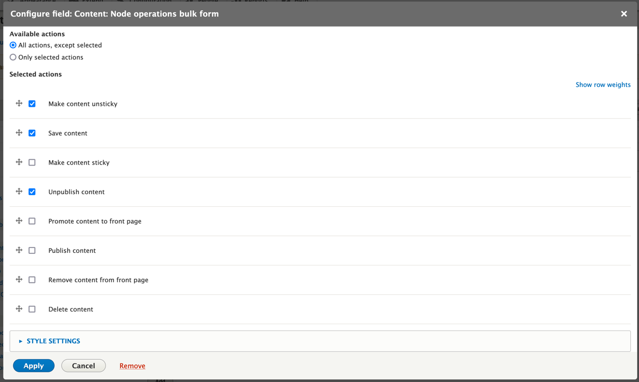 Actions reordering on views bulk forms [#2381293] | Drupal.org