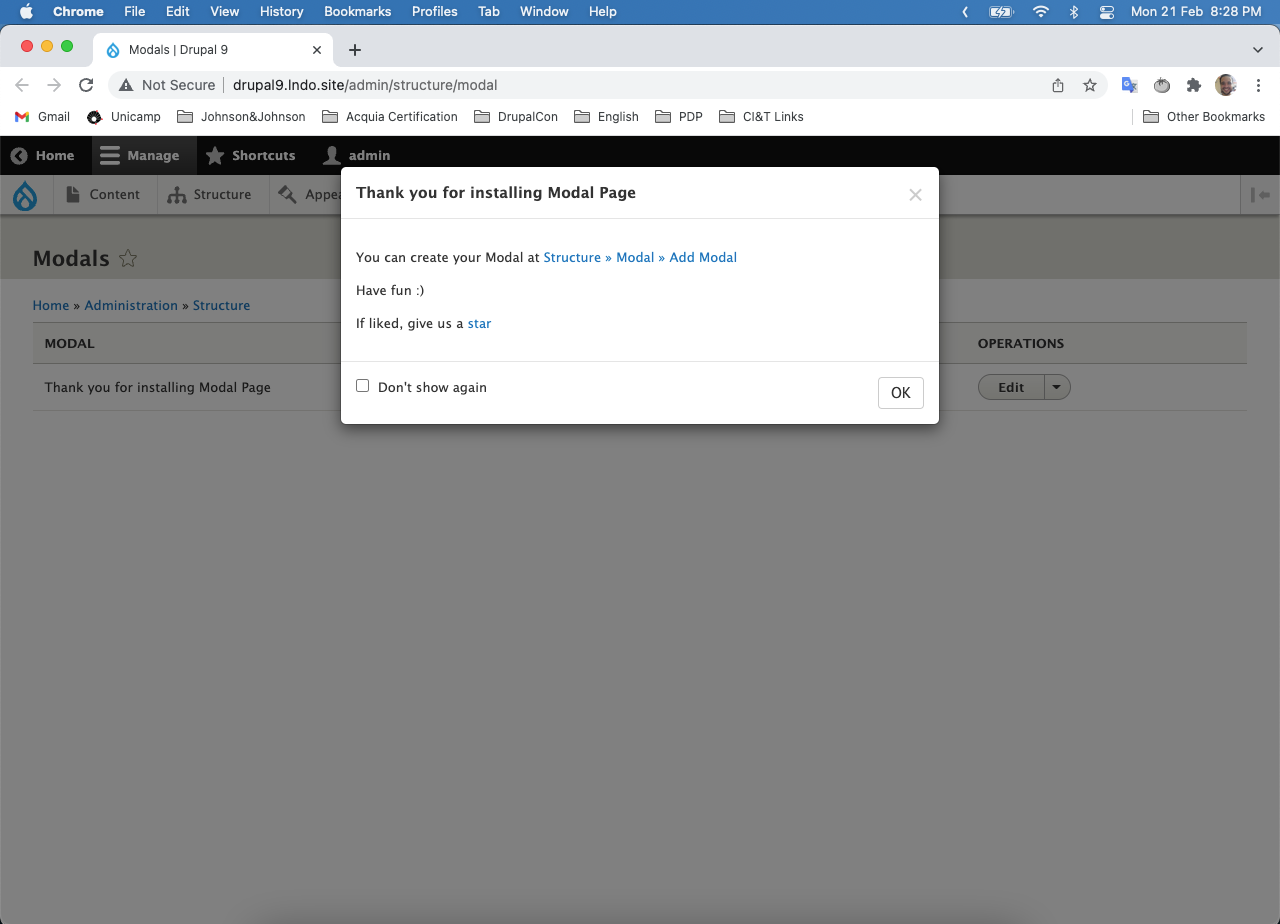 Route modal_page.settings does not exist [#3265658] | Drupal.org