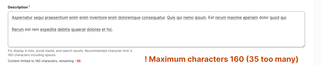 Allow users to type past the character limit on hard limits and display an error upon save ...