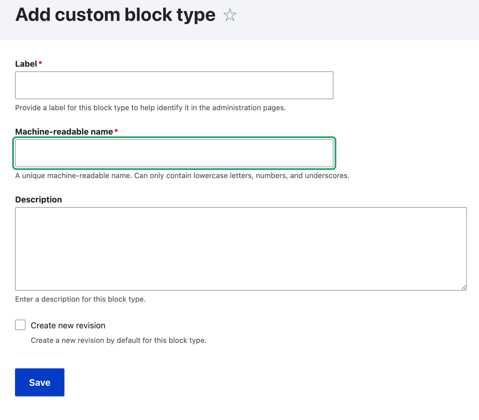 On add custom block type there is one tab press without a focus outline [#3272598] | Drupal.org