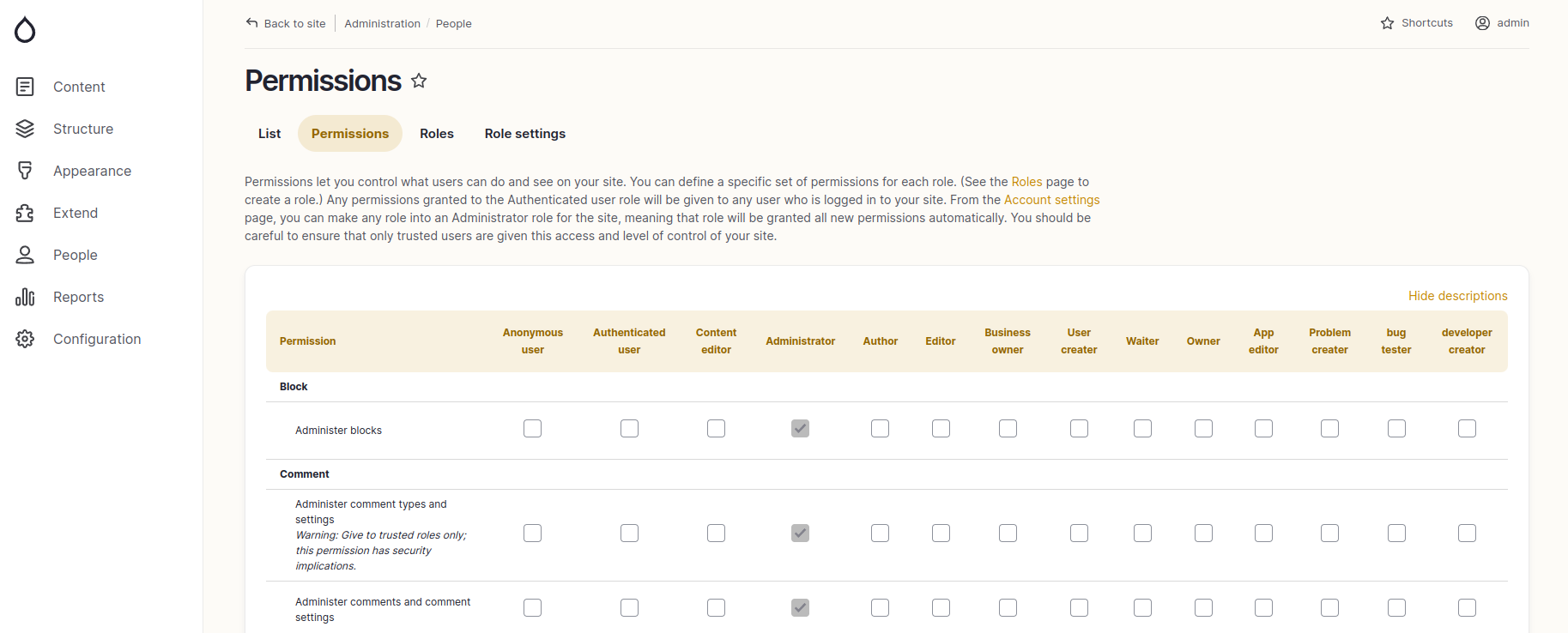 Table header overflow issue for multiple user role on permissions page. [#3293369] | Drupal.org