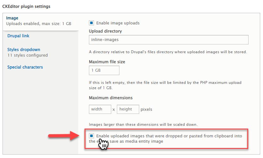 'Enable uploaded images that were dropped...' setting not 'read' on form opening [#3308385 ...