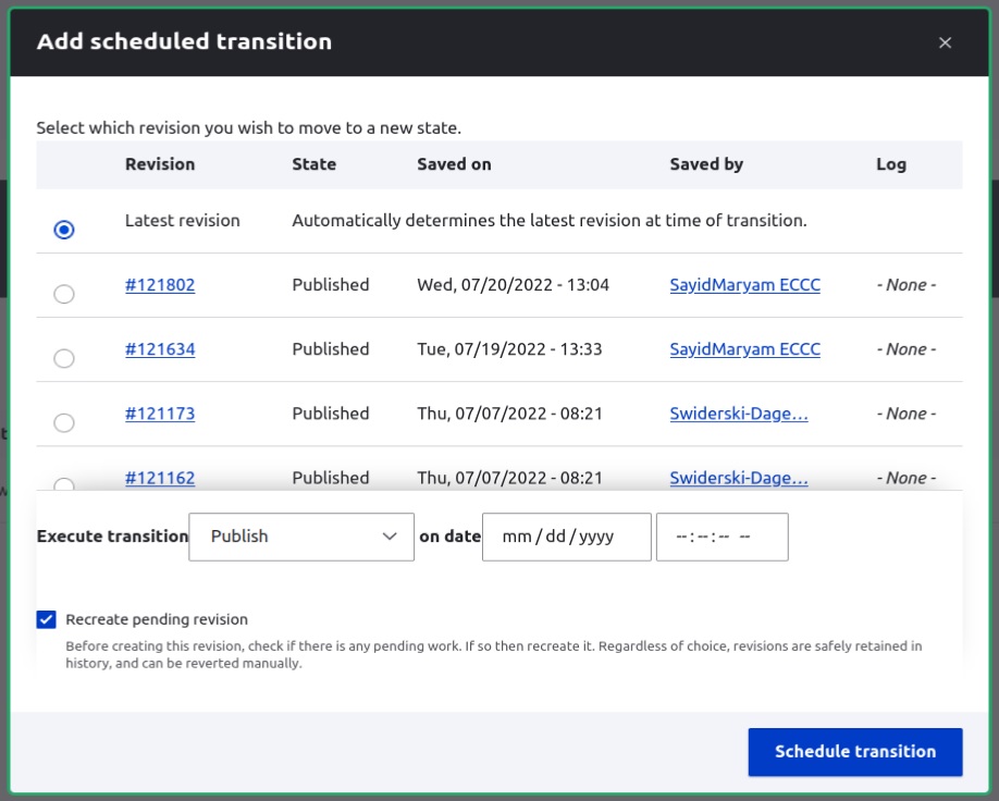 Evaluate the scheduled_transitions workflow [#3277037] | Drupal.org