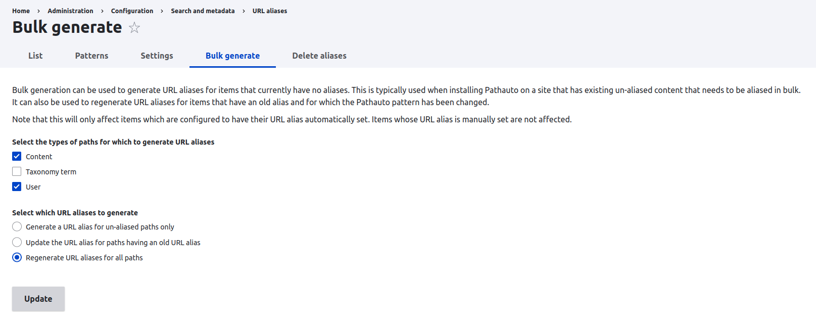 Pathauto not recreate aliases for users, created before pathauto pattern is set [#3100248 ...
