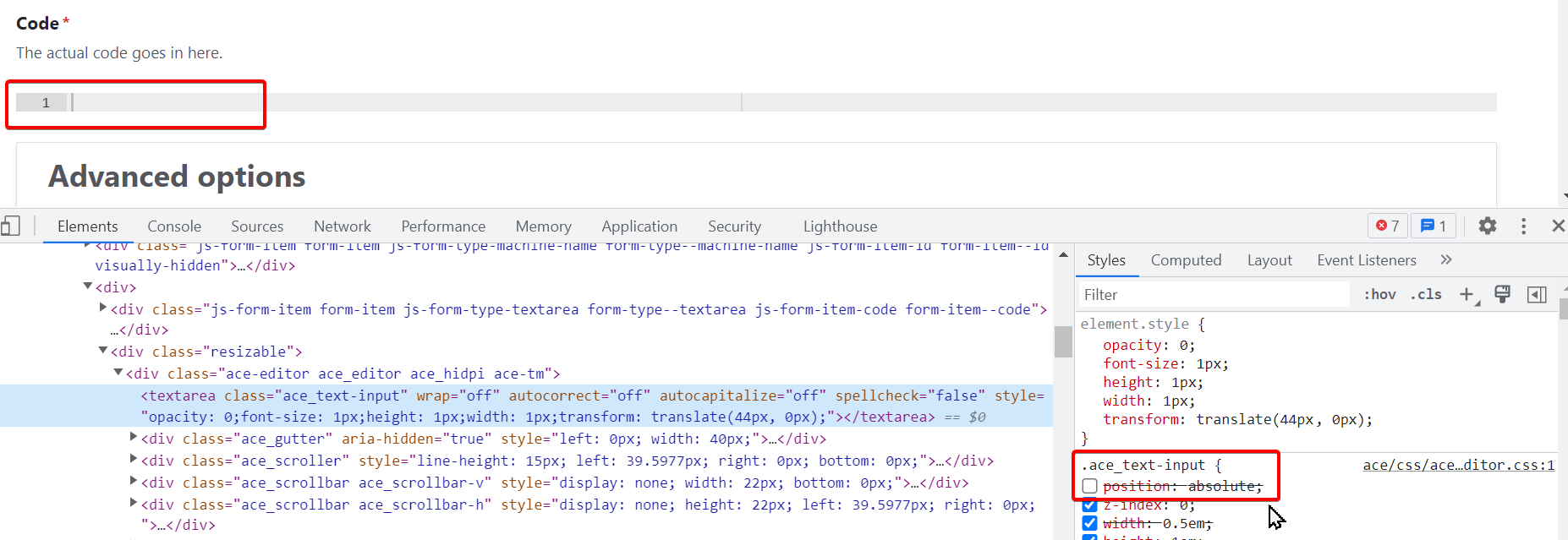 Code text input disappear [#3309970] | Drupal.org