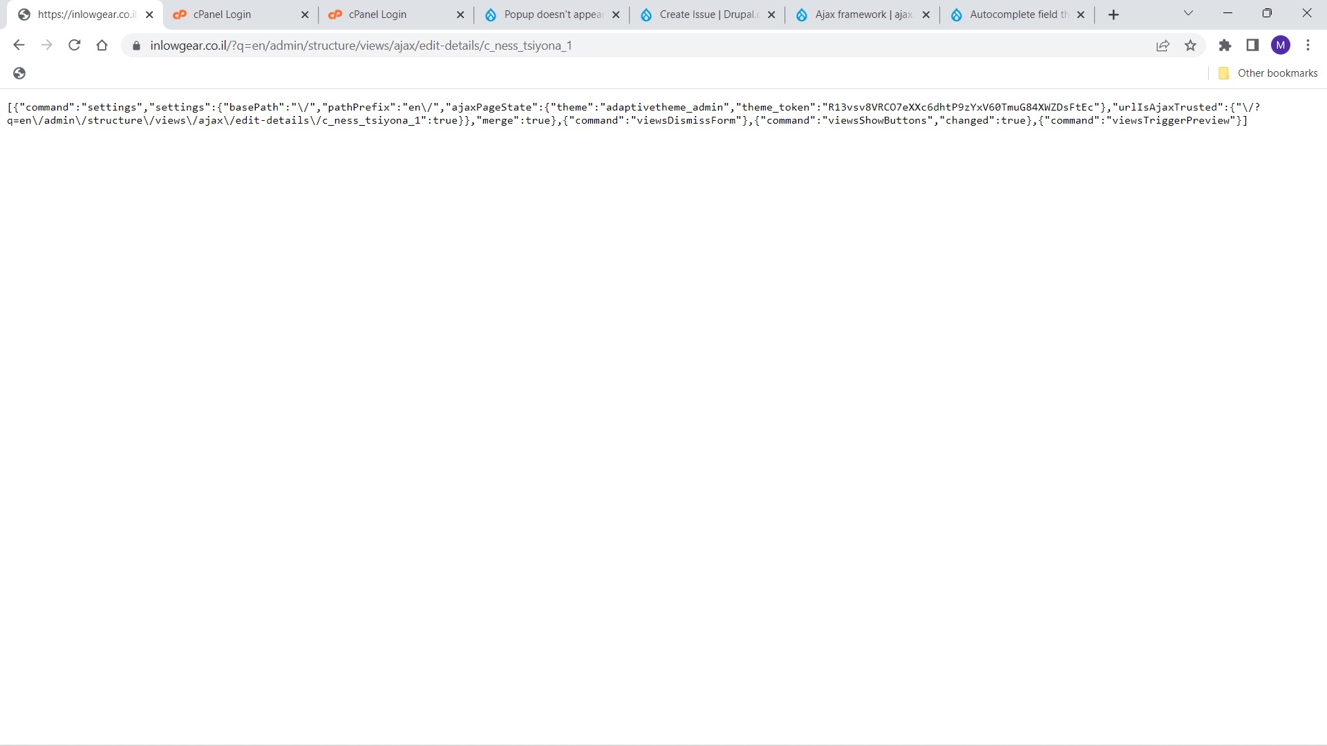 No content shows. Only code as text string when selecting "Apply" / "Cancel" of any Views Pop-up ...