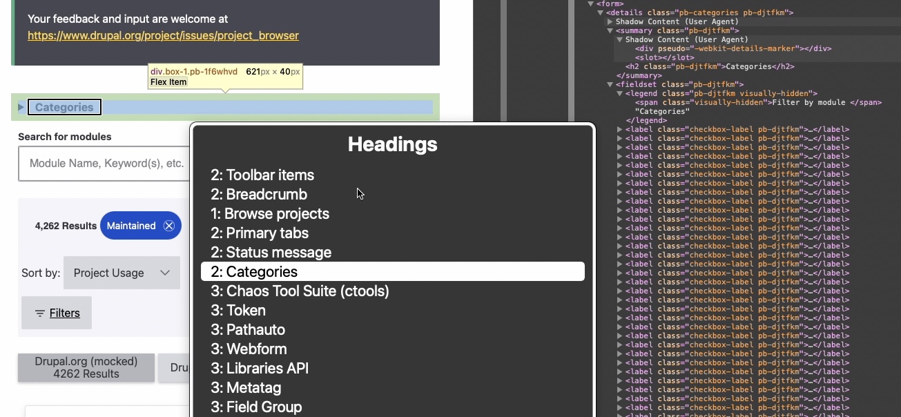 Use a consistent html tag and label for the Categories sidebar across ...