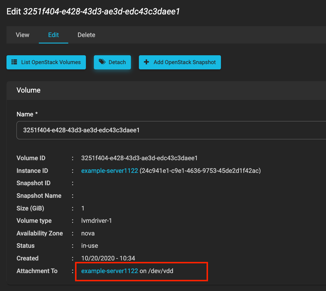 Show "Attached to" info in the view / edit / list of AWS Cloud and OpenStack volume [#3317496 ...