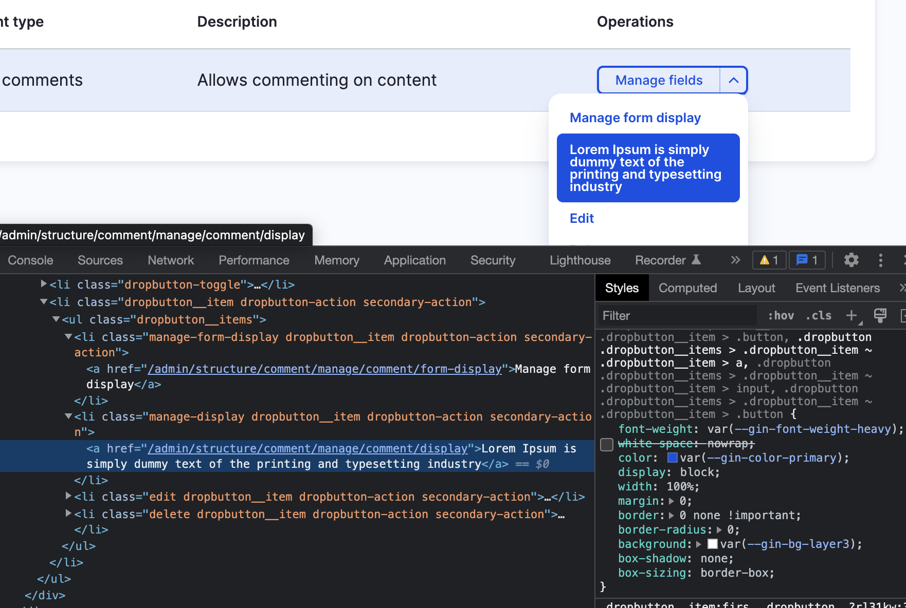 Word wrap issue on dropbutton item links [#3320099] | Drupal.org