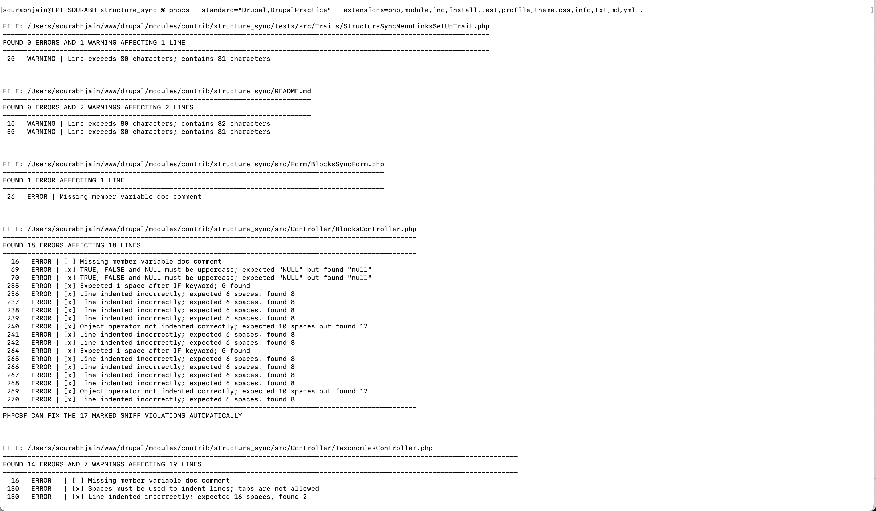 Drupal Coding Standards Issues | phpcs [#3327972] | Drupal.org