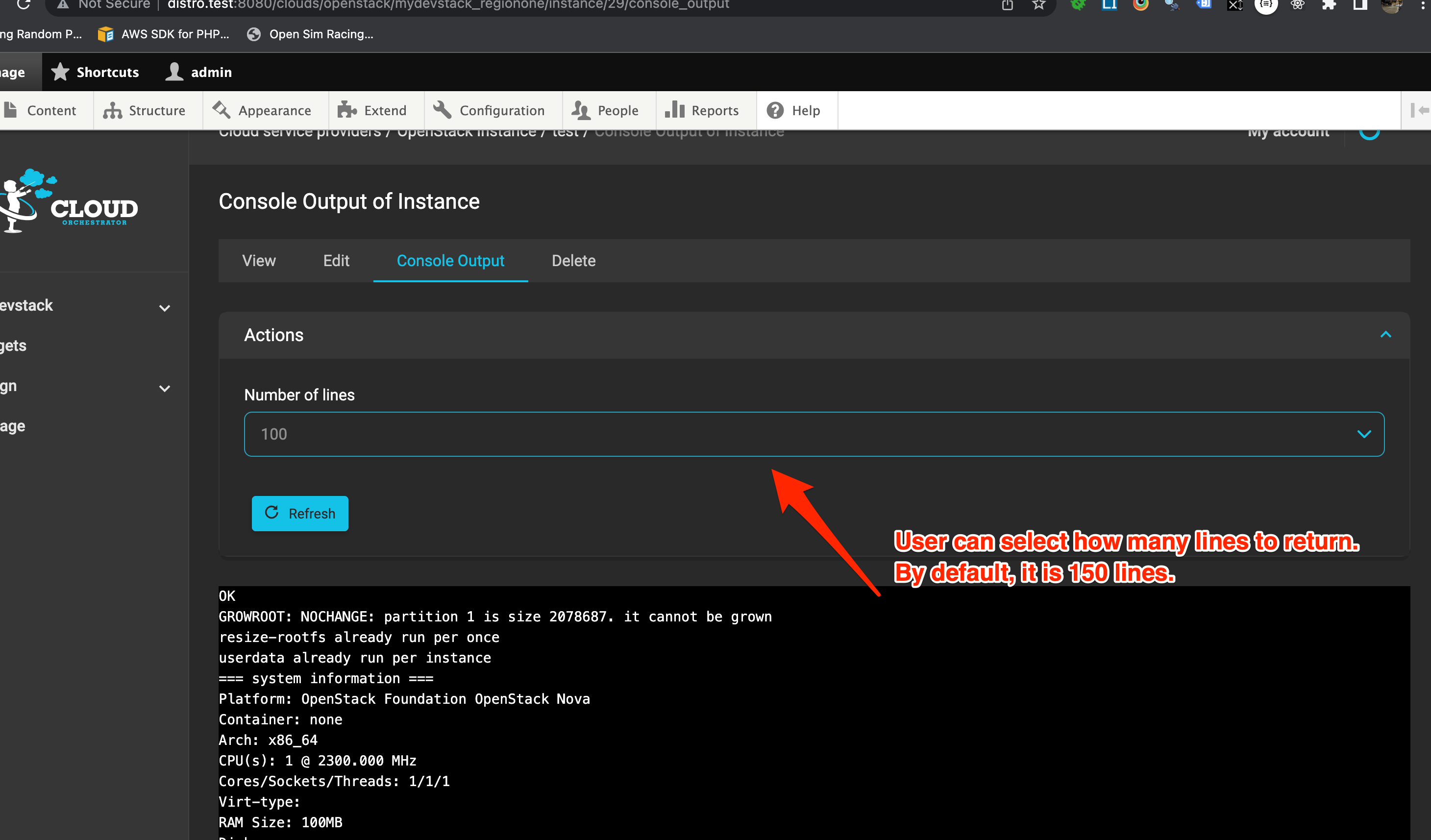Add the console output of the OpenStack instance [#3328378] | Drupal.org