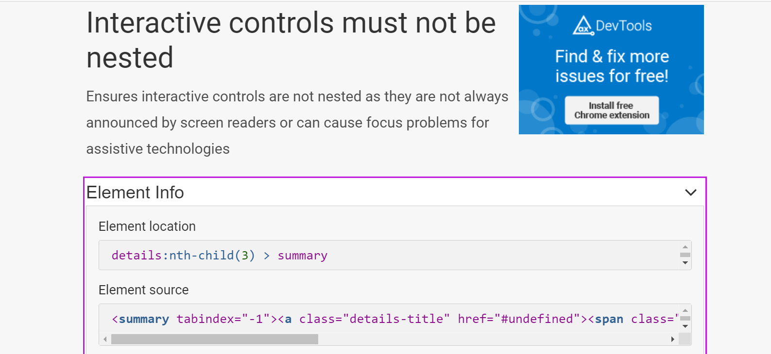 Prevent the use of summary elements that create accessibility failures ...