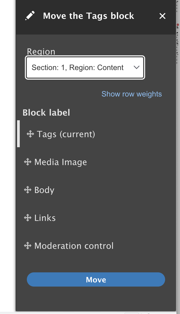 Tabledrag is broken in layout builder sidebar [#3316720] | Drupal.org