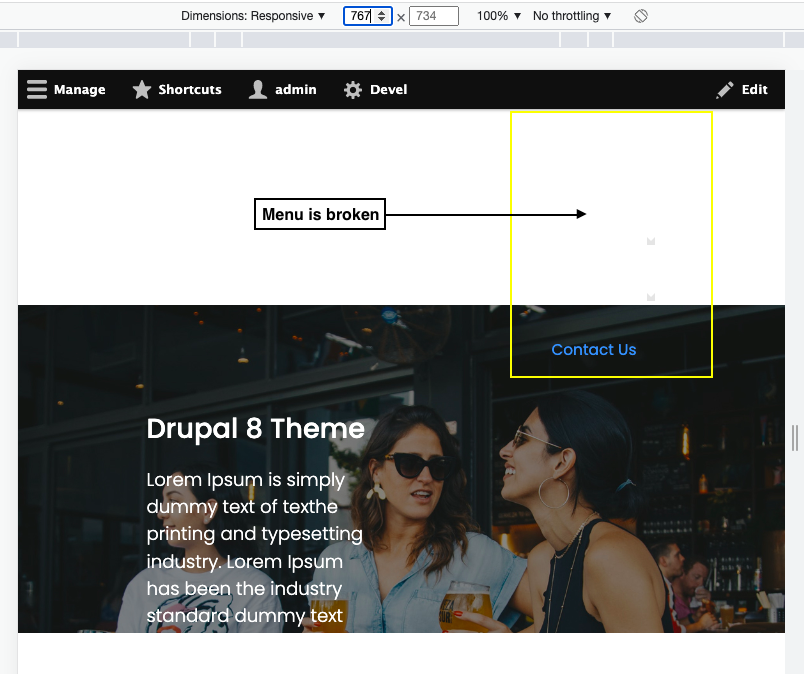 On screen 767px menu is broken. [#3350136] | Drupal.org
