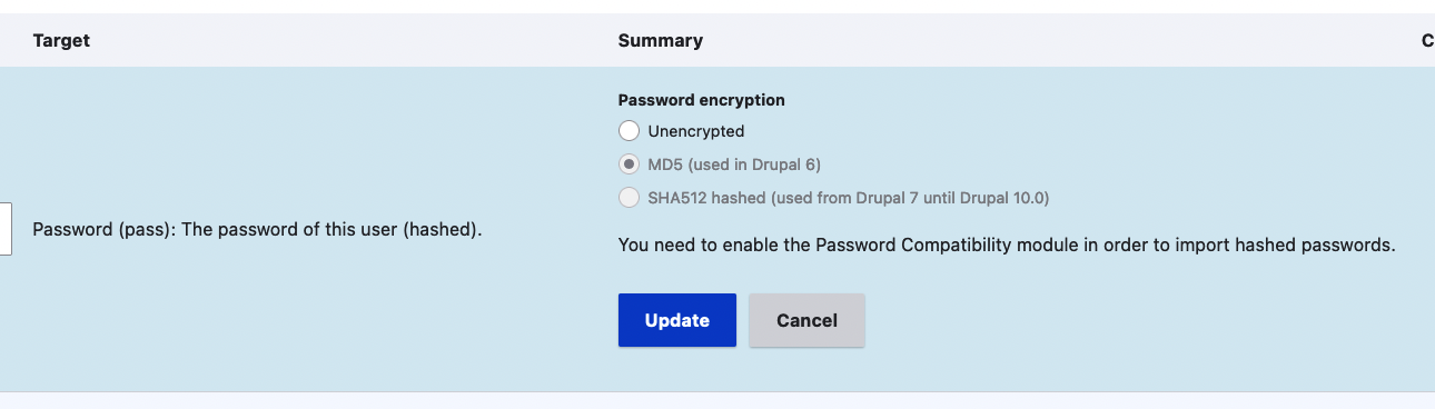 Importing hashed passwords on Drupal 10.1 is broken [#3354383] | Drupal.org