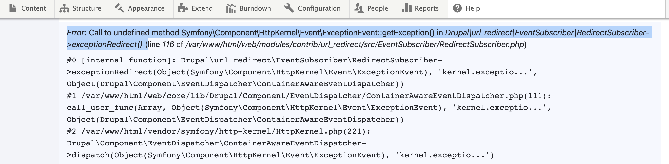 Deprecated function getException() in RedirectSubscriber [#3352036 ...