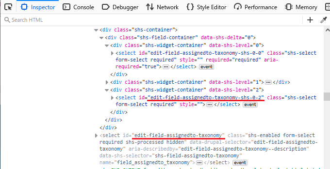Get selected value from SHS via Javascript [#3349996] | Drupal.org