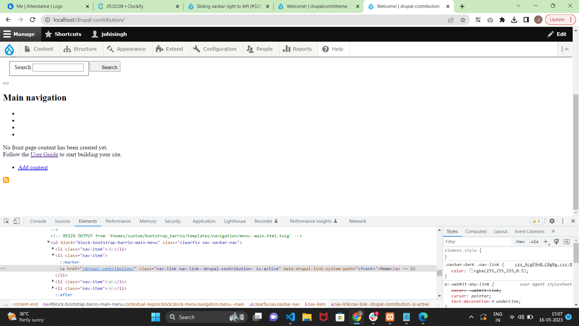 nav-items in navigation bar is not visible [#3360635] | Drupal.org