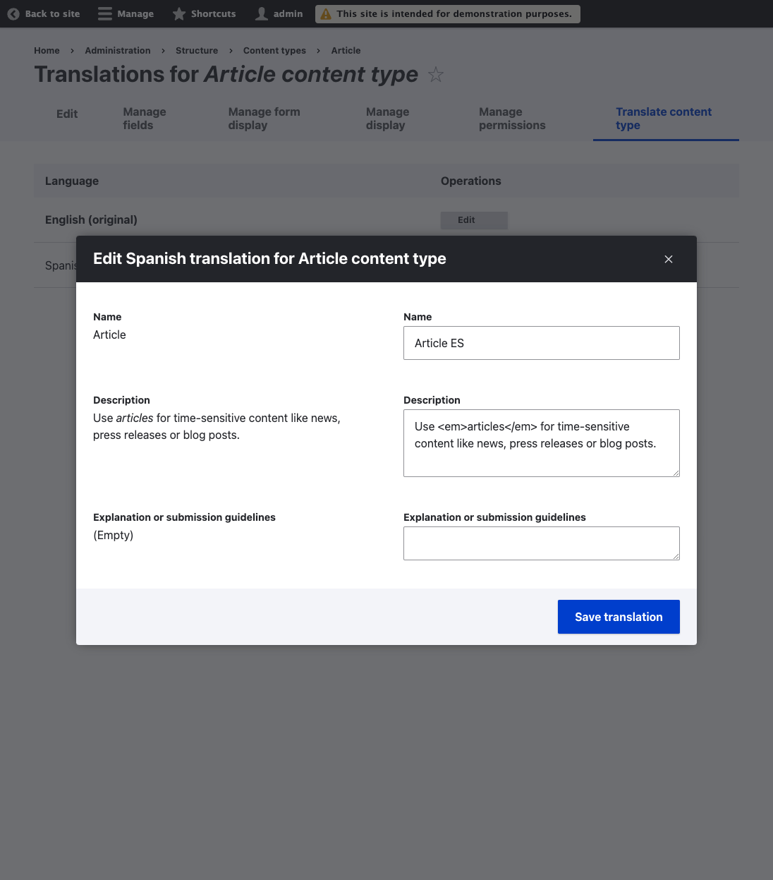Display config translation forms in a modal dialog [#3366676] | Drupal.org