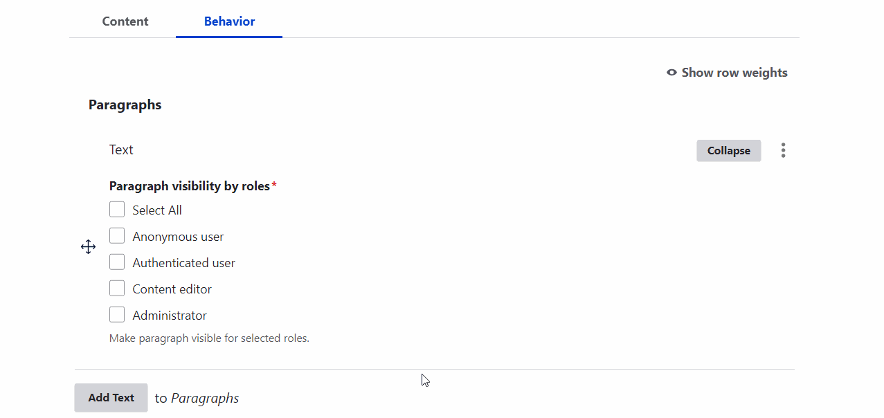 Add functionality to show/hide based on role, any/all roles [#3363612] | Drupal.org