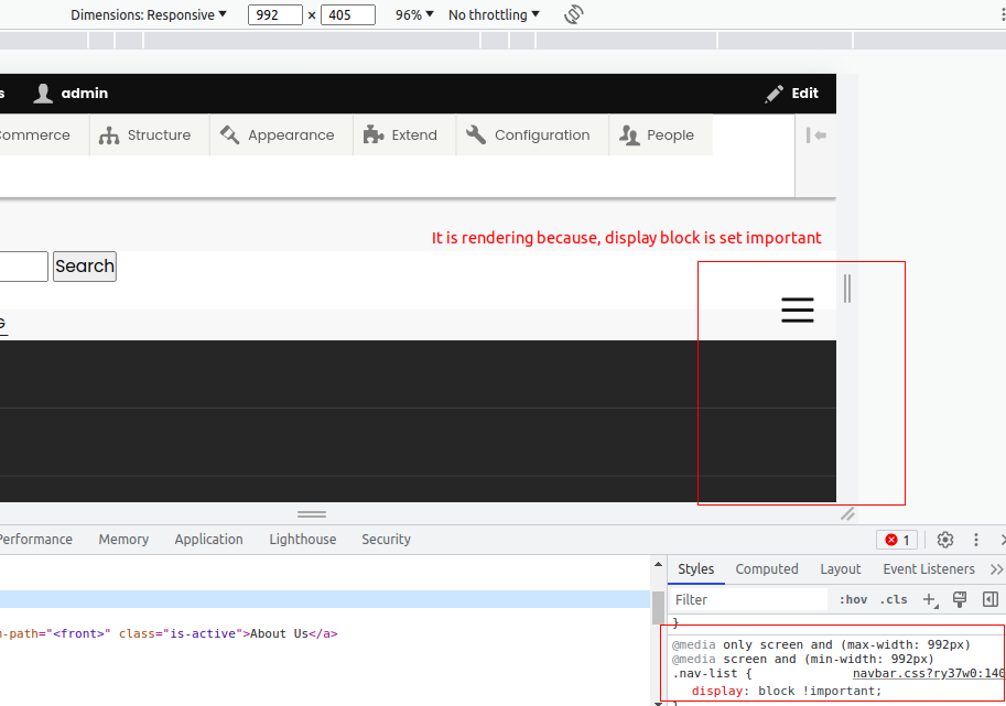 Main navigation rendered as open at 992px [#3358755] | Drupal.org