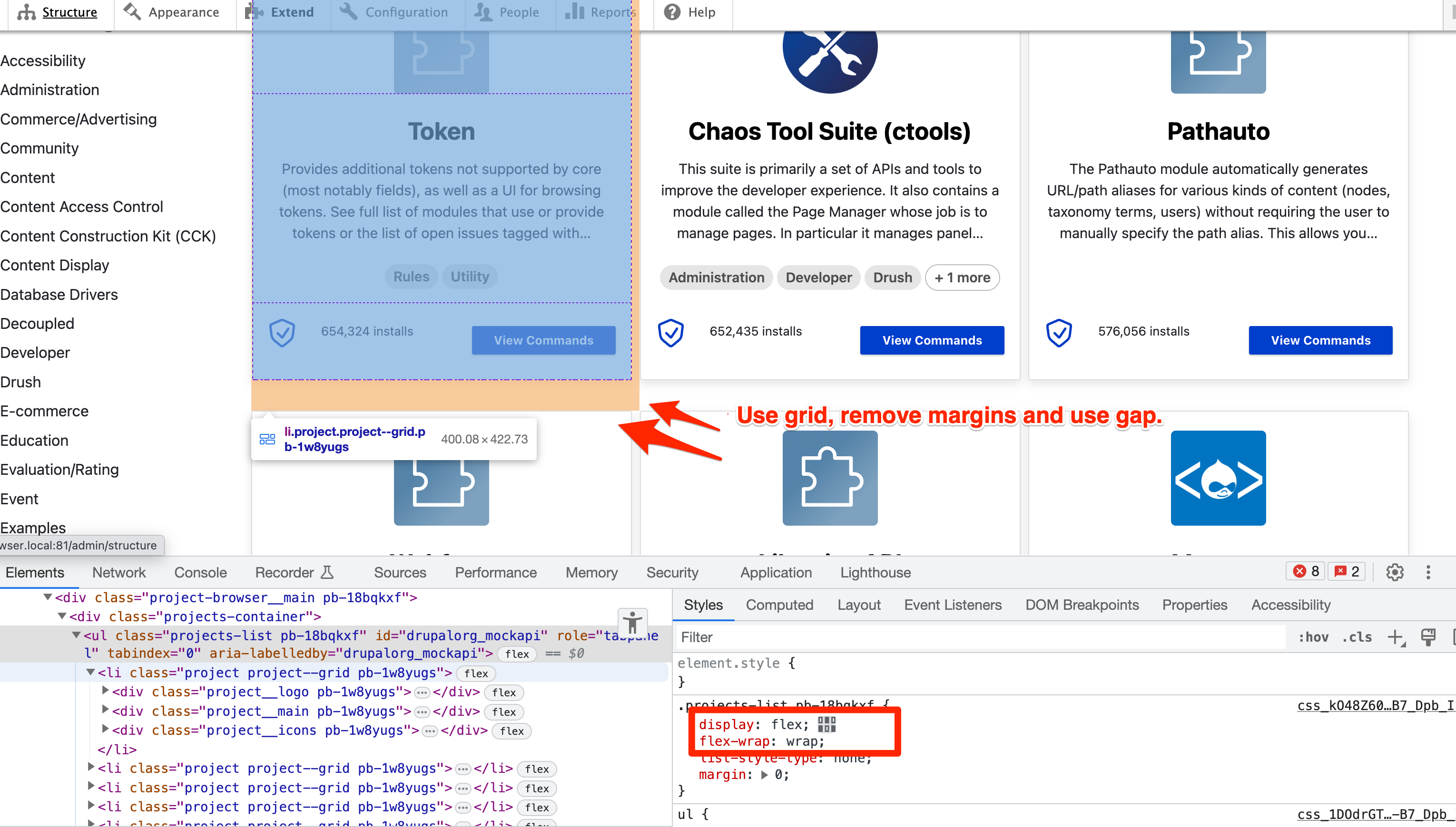 Project list should be using CSS grid and use gaps instead of margins [#3376208] | Drupal.org