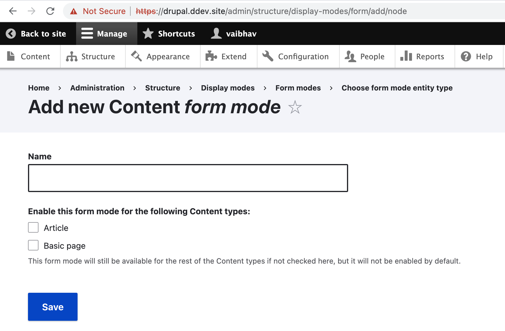 The 'Name' field in the Add form mode is required, even though it lacks any indication of being ...