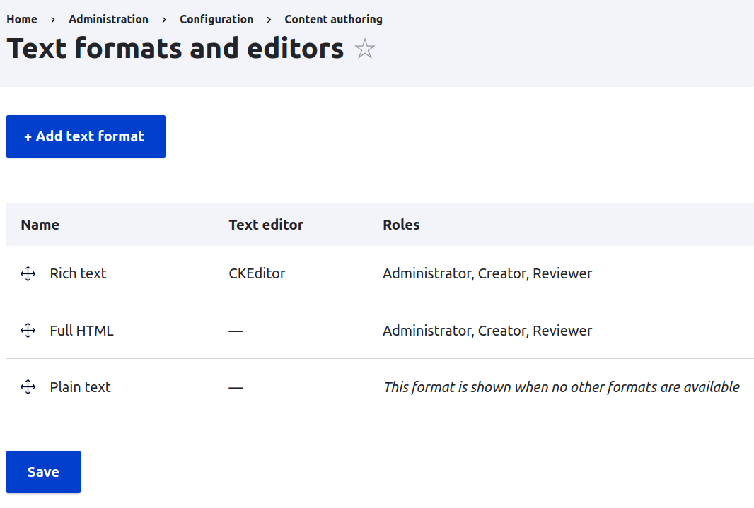 [D10] - Fresh install defaults for text formats, Full HTML has no wysiwyg editor [#3377591 ...