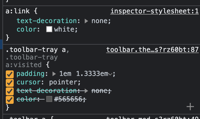 Theme css overides toolbar link colours [#3380071] | Drupal.org