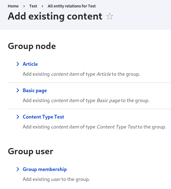 "Add existing content" page has redundant "Group node (content type)" text, section off by ...
