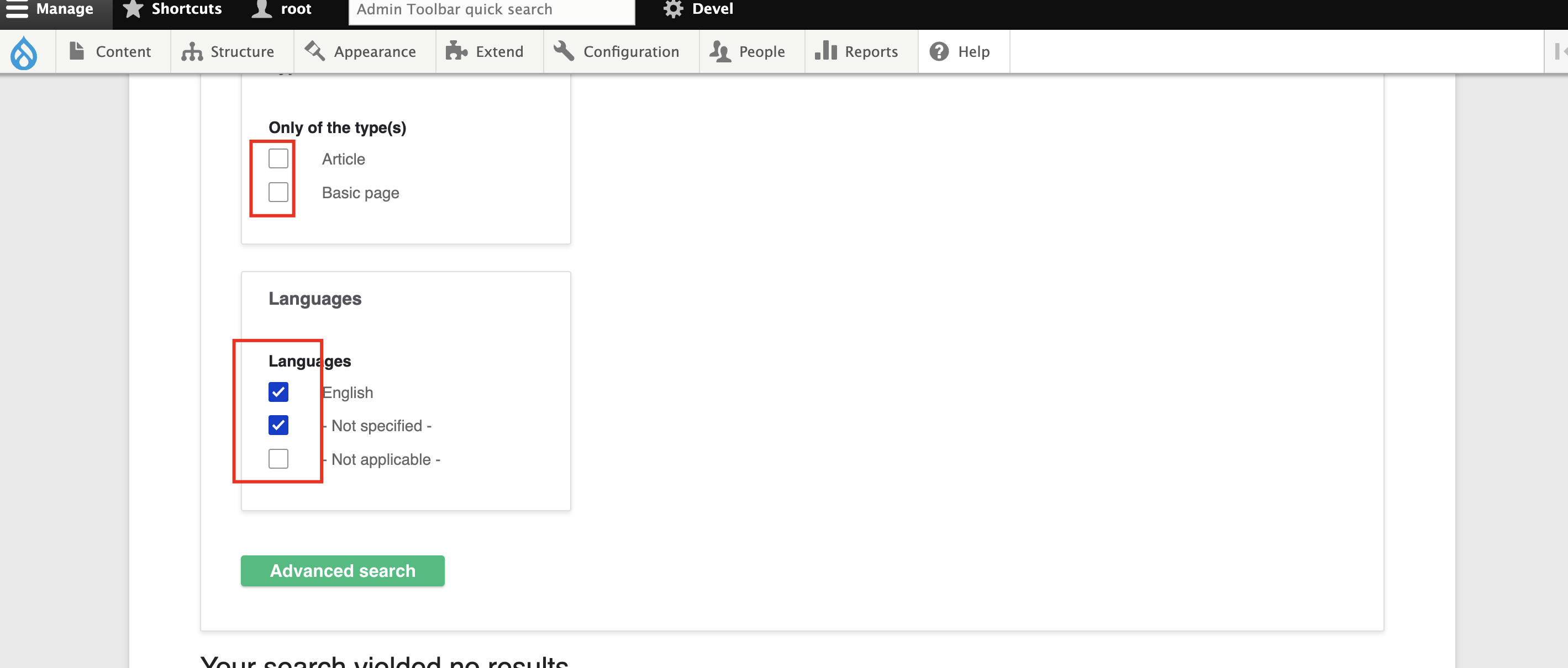 Checkboxes are not visible on advanced search page. [#3382784] | Drupal.org