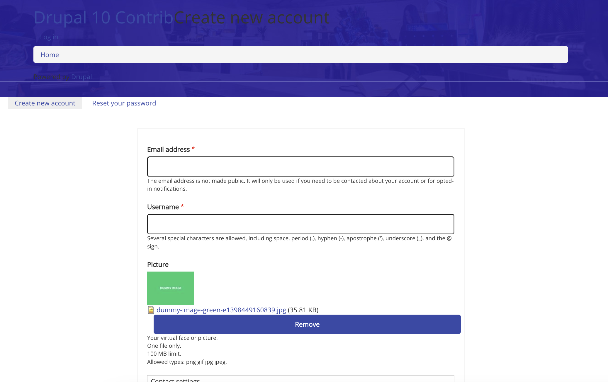 User registration page picture remove button is big in size. [#3386652] | Drupal.org