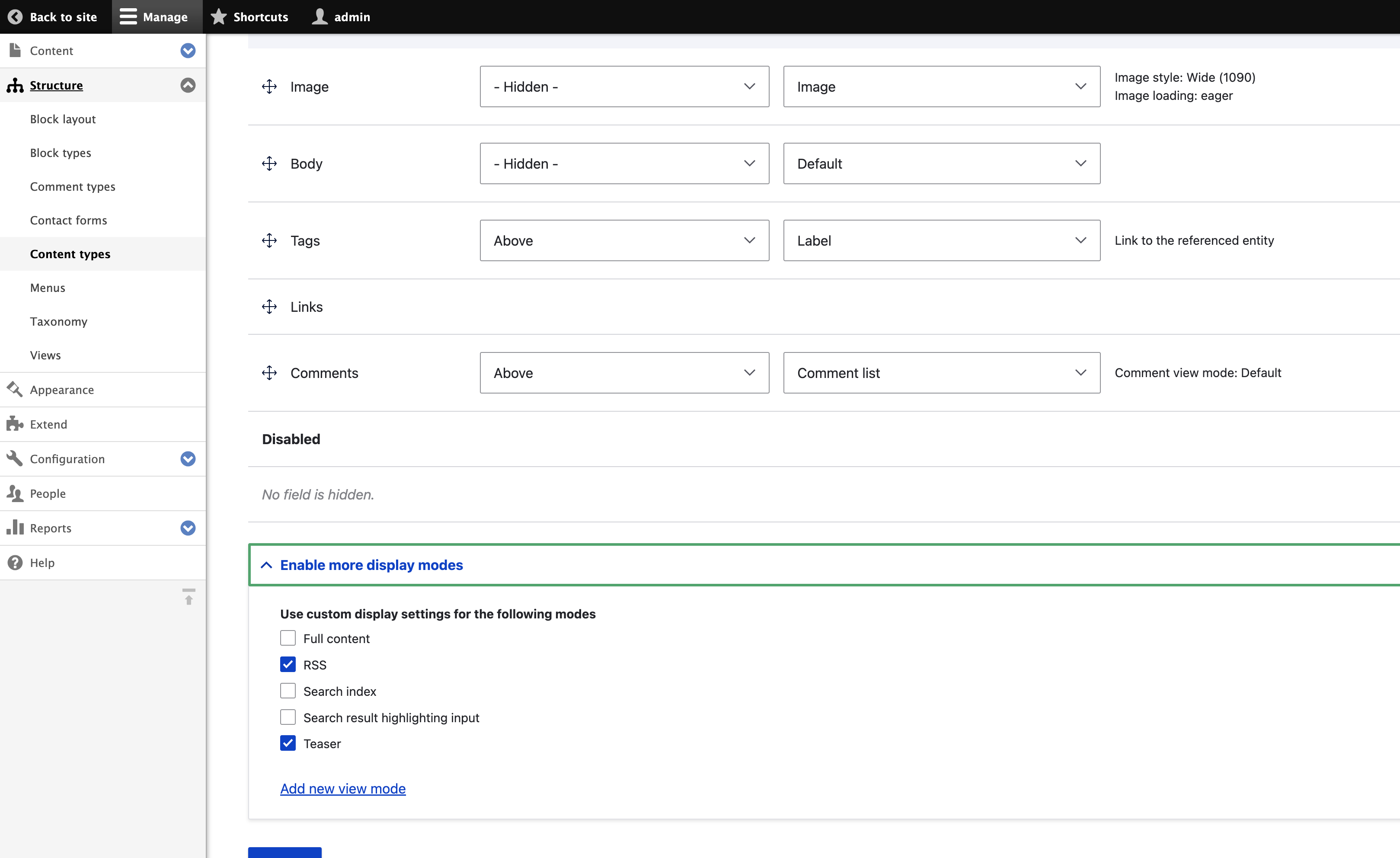 Allow user to add display modes from respective field UI's. [#2721727] | Drupal.org