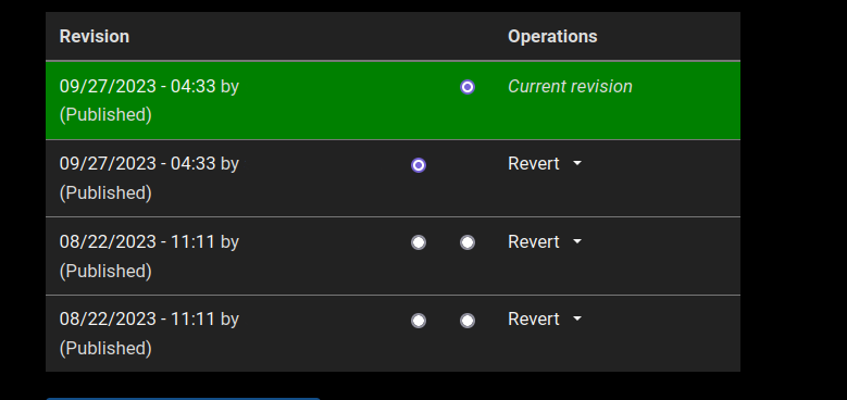 Radio buttons not appearing in diff module [#3390306] | Drupal.org