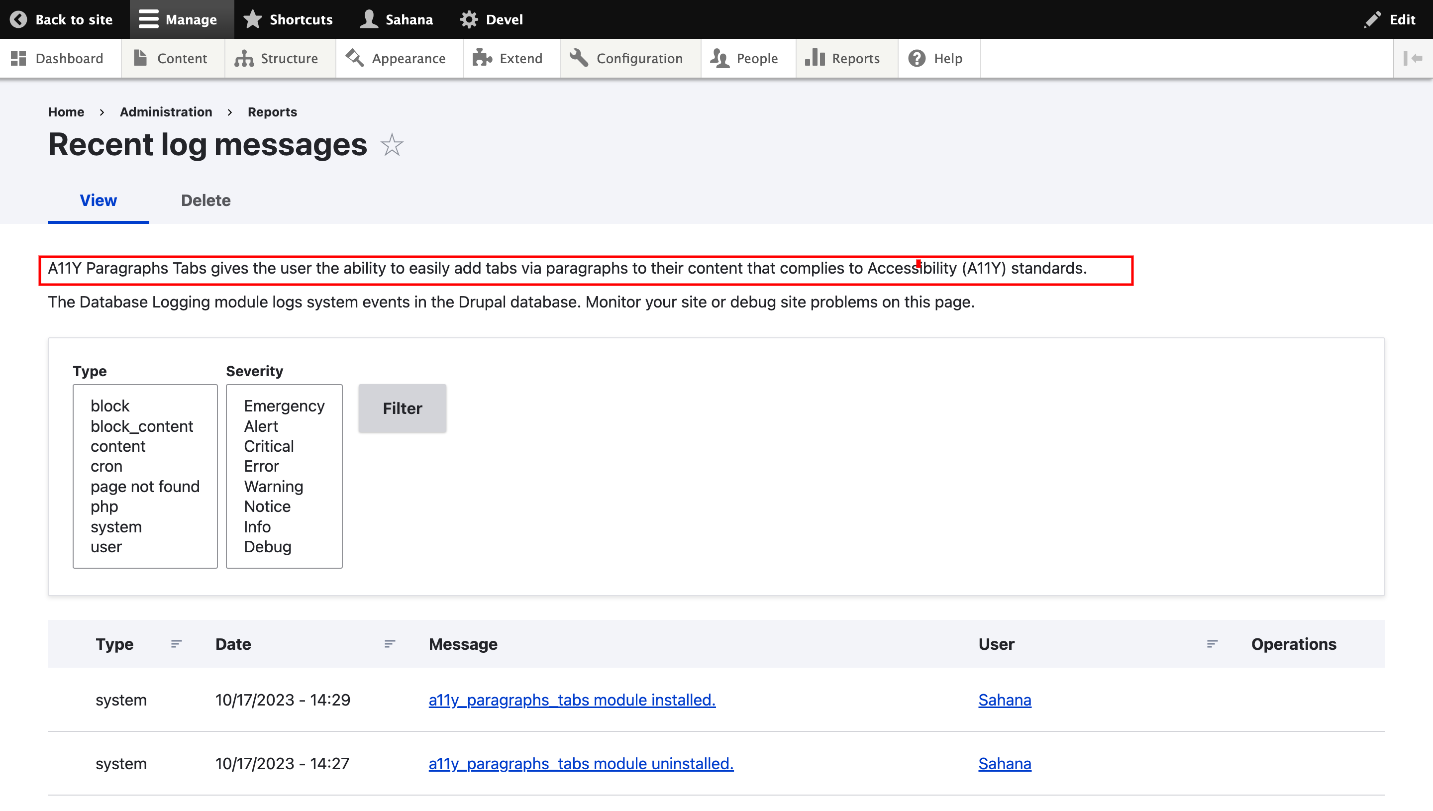 Help text showing on DBlog page [#3394397] | Drupal.org