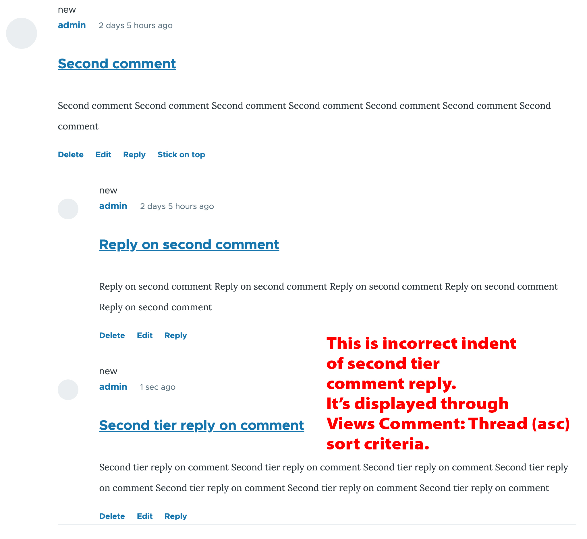 Views Comment: Thread (asc) doesn't display correctly second and third tier of comment replies ...