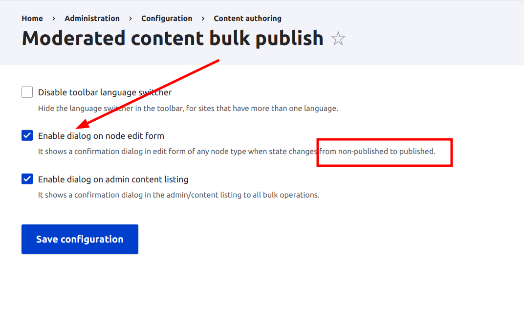 Disable the "dialog on node edit form" when updating a published node without changing it's ...