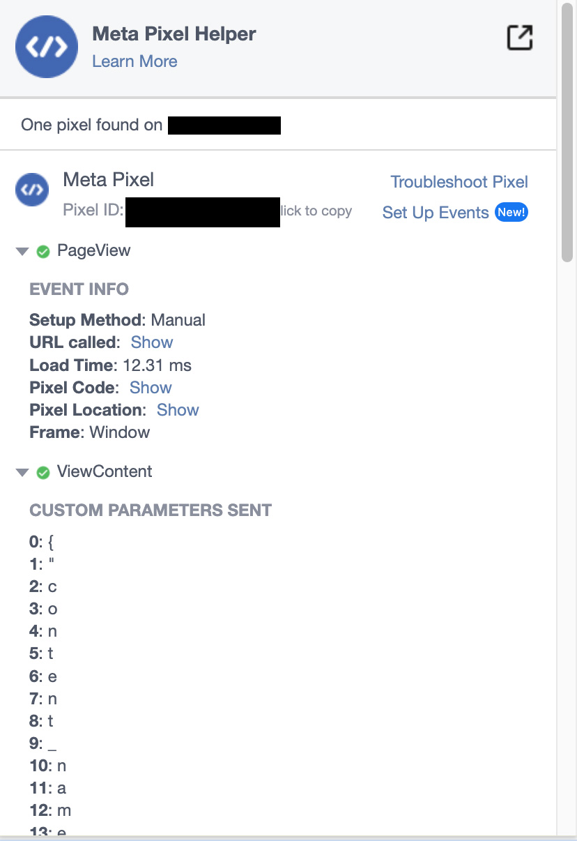 ViewContent custom parameters appear incorrect in meta pixel helper chrome plugin [#3403531 ...