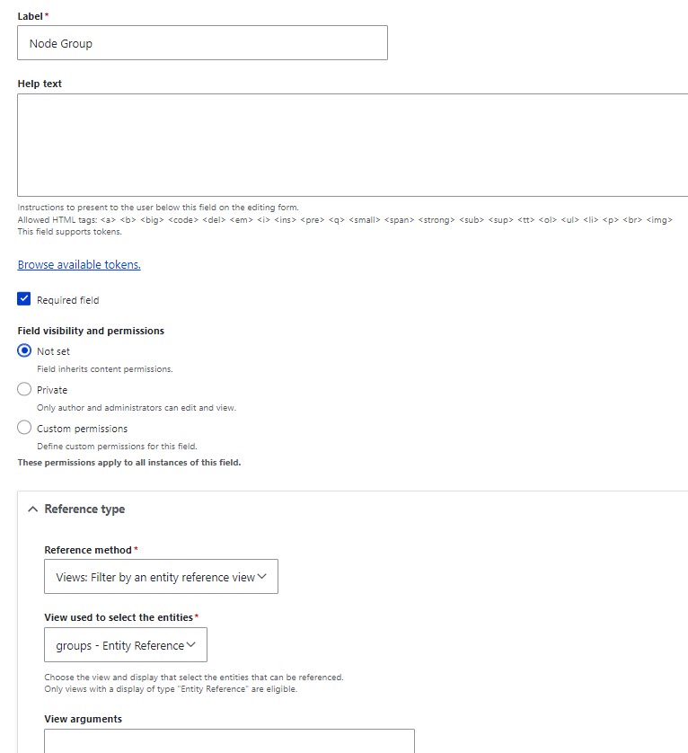 Views filter for group reference entities to display select list all ...