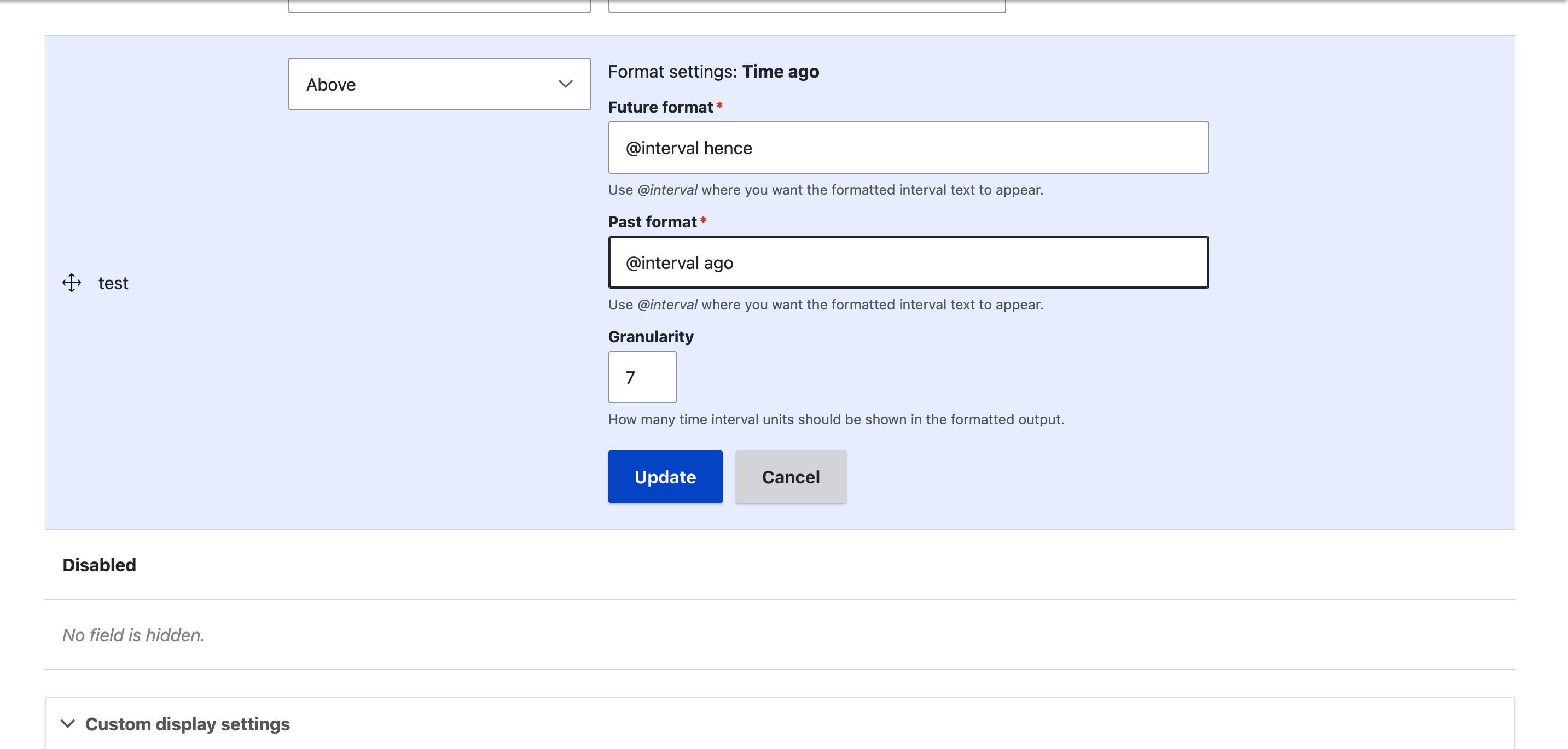 Increase max allowed granularity in Time ago formatter [#3411922] | Drupal.org