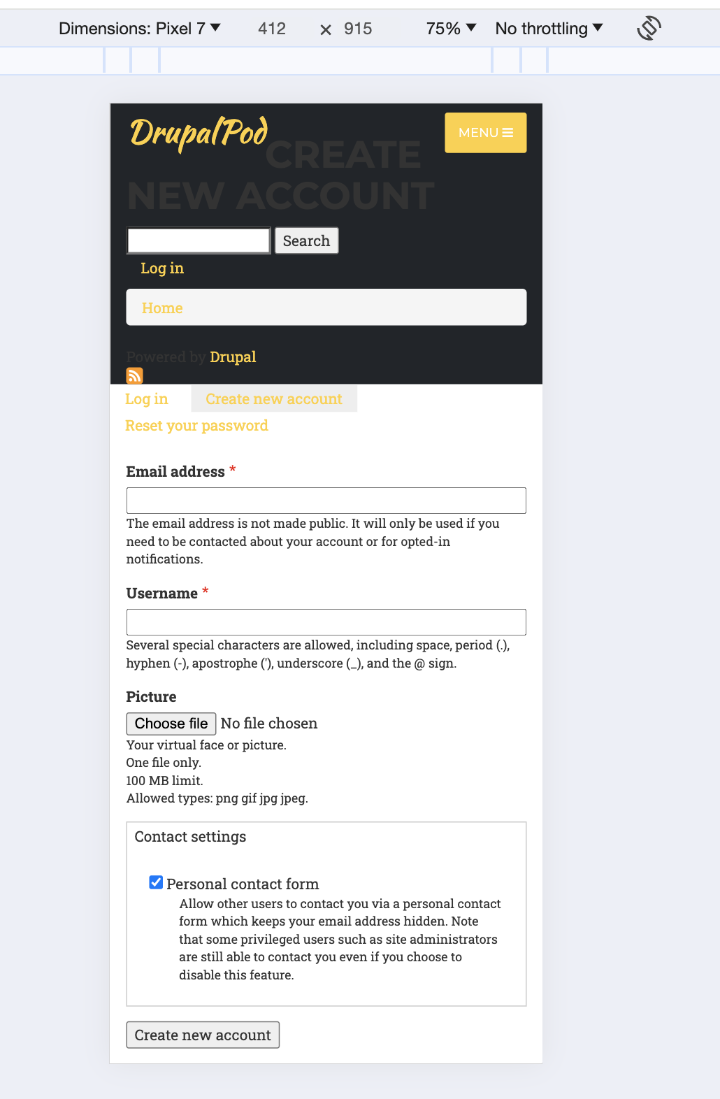 On mobile view, User register page is not responsive. [#3419944] | Drupal.org